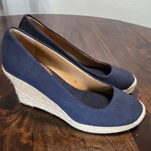 J. Crew | Shoes | J Crew Seville Espadrille Wedges Navy Blue Canvas ...
